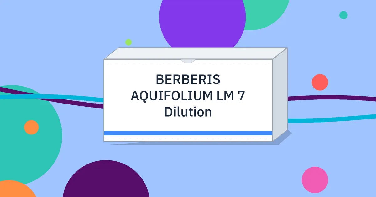 Symbolbild: Packung mit der Aufschrift BERBERIS AQUIFOLIUM LM 7 Dilution (PZN 13383020) – Verfügbarkeit und Bezug in Apotheken in Frankfurt am Main