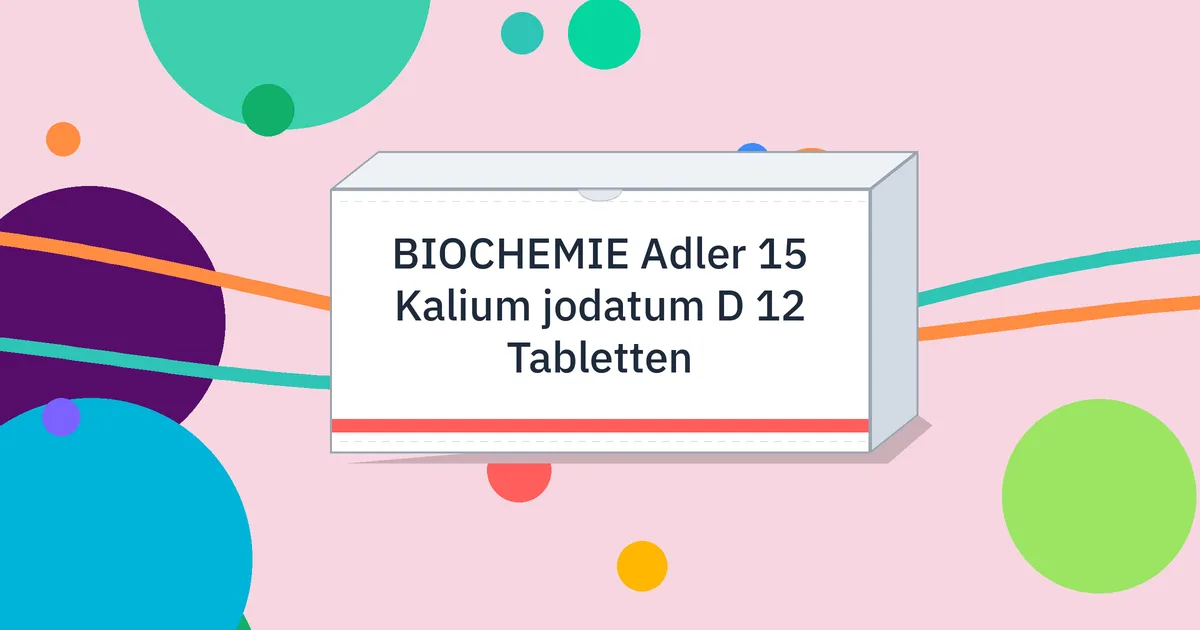 Symbolbild: Packung mit der Aufschrift BIOCHEMIE Adler 15 Kalium jodatum D 12 Tabletten (PZN 00833421) – Verfügbarkeit und Bezug in Apotheken in Frankfurt am Main