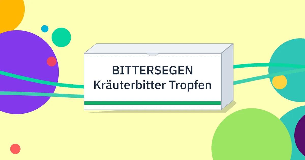 Symbolbild: Packung mit der Aufschrift BITTERSEGEN Kräuterbitter Tropfen (PZN 19146479) – Verfügbarkeit und Bezug in Apotheken in Frankfurt am Main