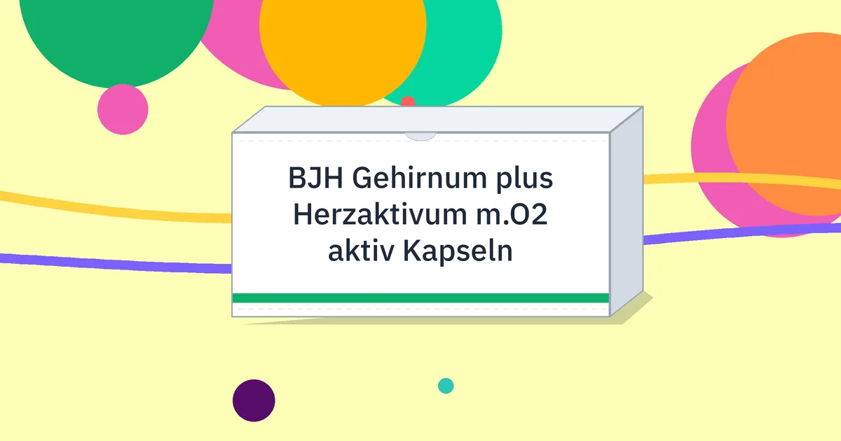 Symbolbild: Packung mit der Aufschrift BJH Gehirnum plus Herzaktivum m.O2 aktiv Kapseln (PZN 06828970) – Verfügbarkeit und Bezug in Apotheken in Frankfurt am Main