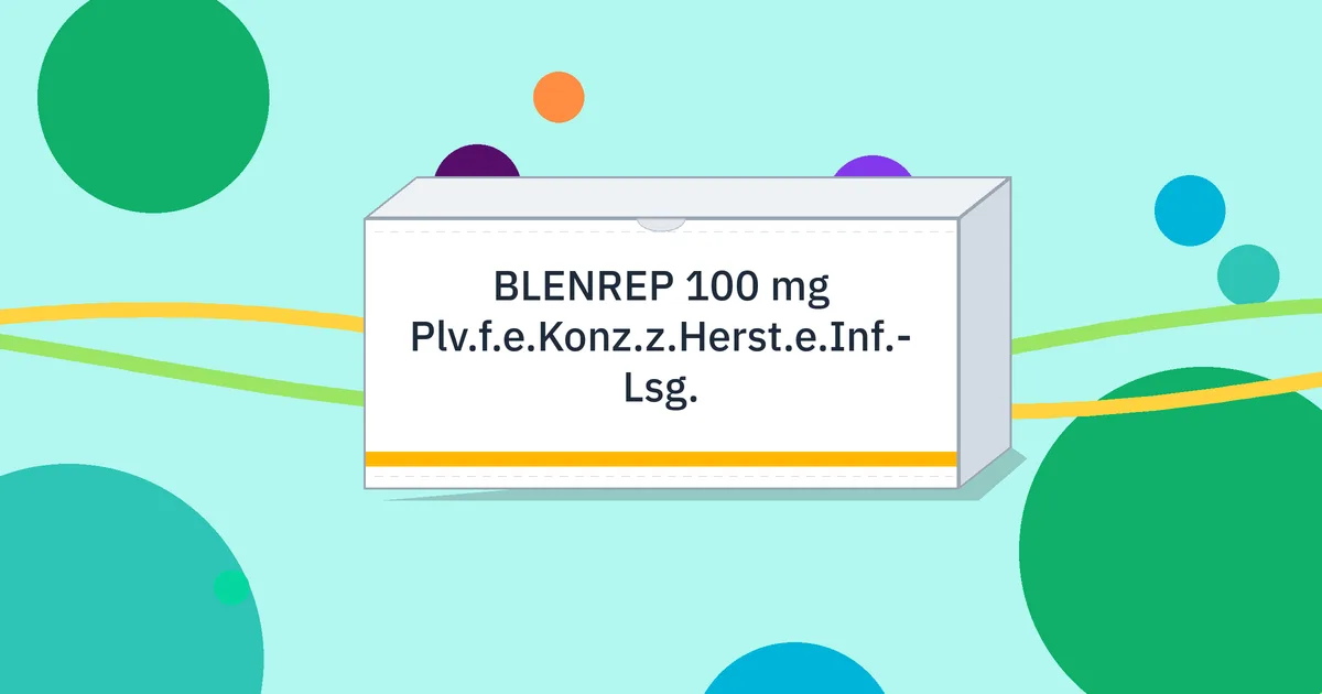 Symbolbild: Packung mit der Aufschrift BLENREP 100 mg Plv.f.e.Konz.z.Herst.e.Inf.-Lsg. (PZN 19454347) – Verfügbarkeit und Bezug in Apotheken in Frankfurt am Main