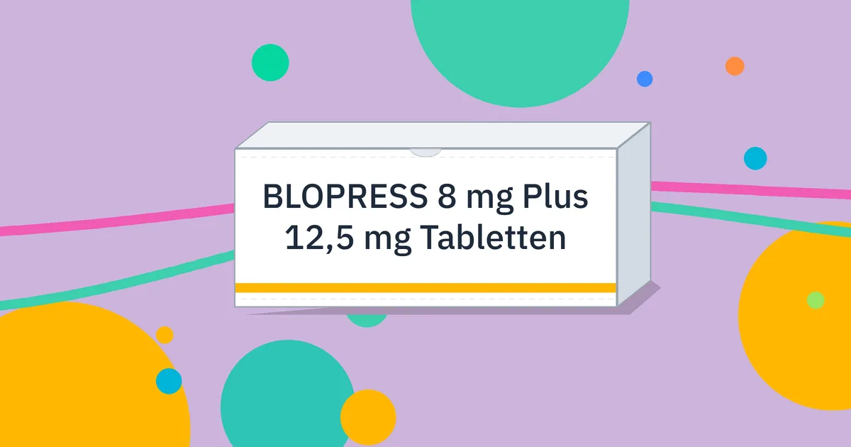 Symbolbild: Packung mit der Aufschrift BLOPRESS 8 mg Plus 12,5 mg Tabletten (PZN 09294931) – Verfügbarkeit und Bezug in Apotheken in Frankfurt am Main