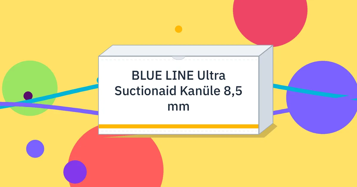 Symbolbild: Packung mit der Aufschrift BLUE LINE Ultra Suctionaid Kanüle 8,5 mm (PZN 09216517) – Verfügbarkeit und Bezug in Apotheken in Frankfurt am Main