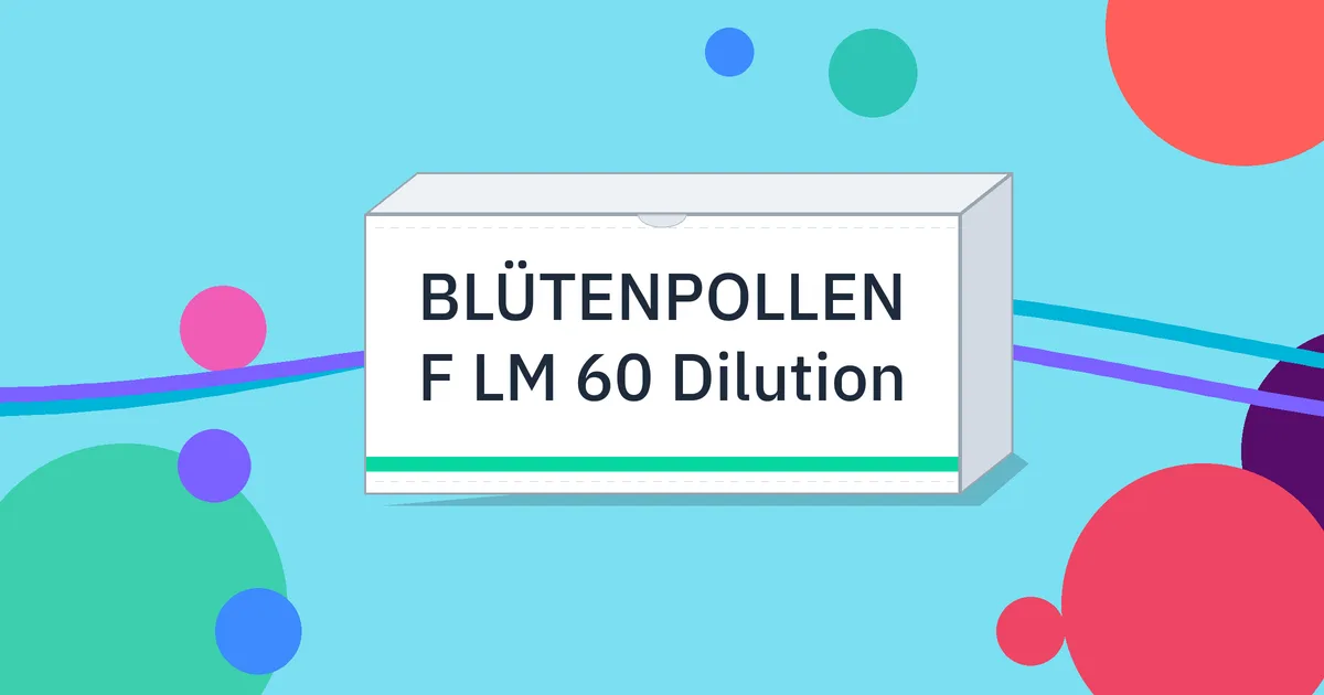 Symbolbild: Packung mit der Aufschrift BLÜTENPOLLEN F LM 60 Dilution (PZN 13389844) – Verfügbarkeit und Bezug in Apotheken in Frankfurt am Main