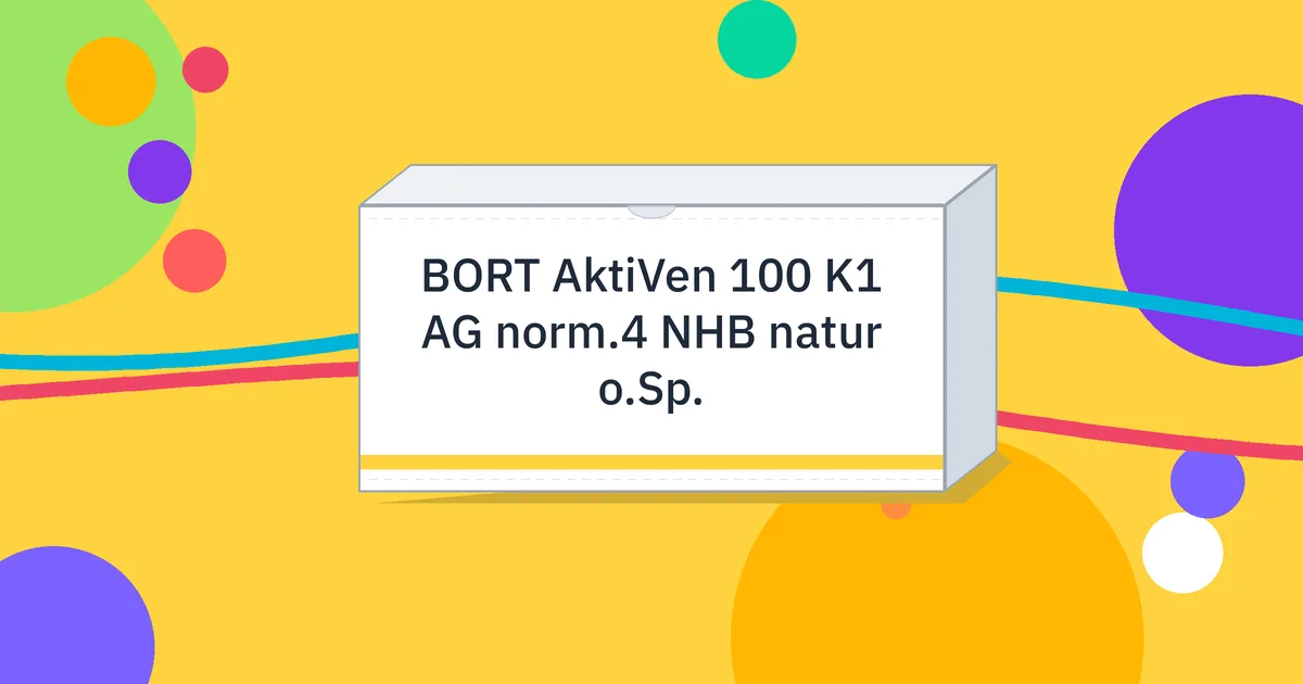 Symbolbild: Packung mit der Aufschrift BORT AktiVen 100 K1 AG norm.4 NHB natur o.Sp. (PZN 13729381) – Verfügbarkeit und Bezug in Apotheken in Frankfurt am Main