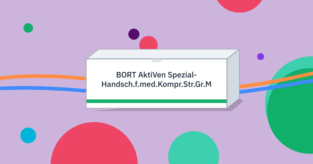 Symbolbild: Packung mit der Aufschrift BORT AktiVen Spezial-Handsch.f.med.Kompr.Str.Gr.M (PZN 13706196) – Verfügbarkeit und Bezug in Apotheken in Frankfurt am Main