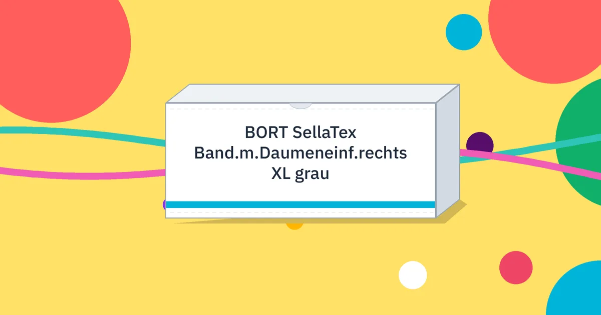 Symbolbild: Packung mit der Aufschrift BORT SellaTex Band.m.Daumeneinf.rechts XL grau (PZN 10207699) – Verfügbarkeit und Bezug in Apotheken in Frankfurt am Main