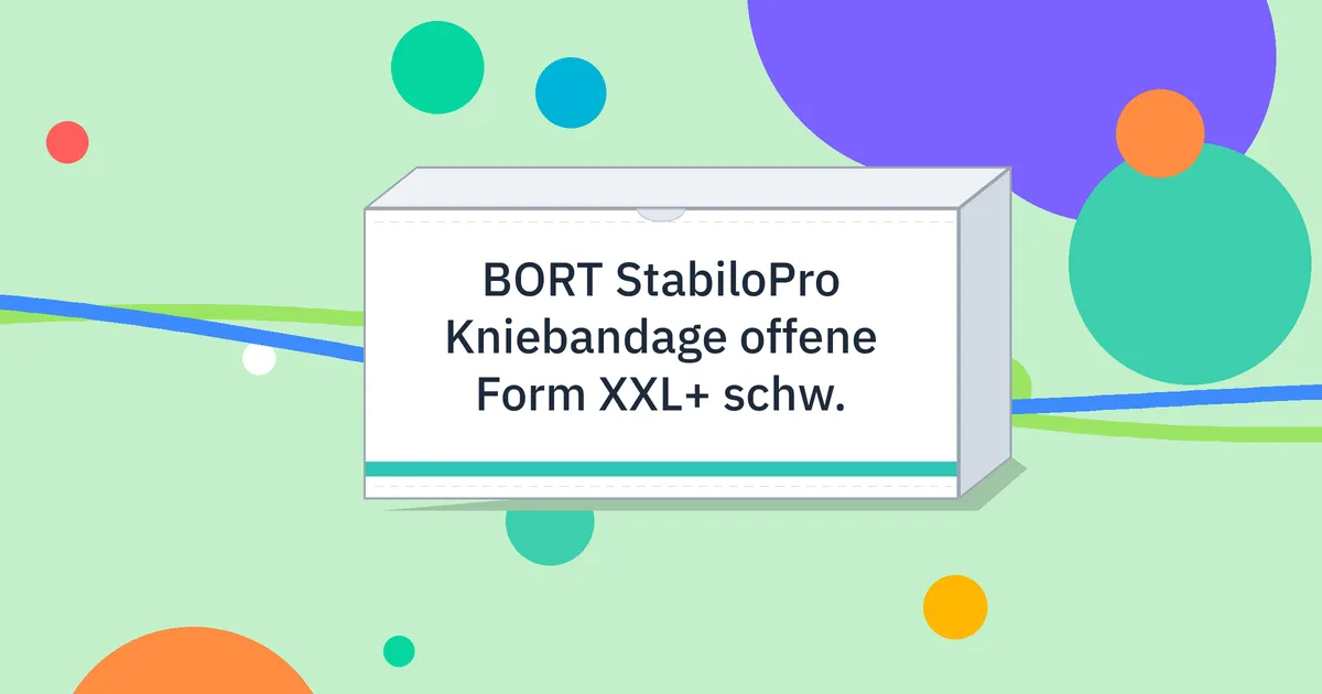 Symbolbild: Packung mit der Aufschrift BORT StabiloPro Kniebandage offene Form XXL+ schw. (PZN 06084297) – Verfügbarkeit und Bezug in Apotheken in Frankfurt am Main