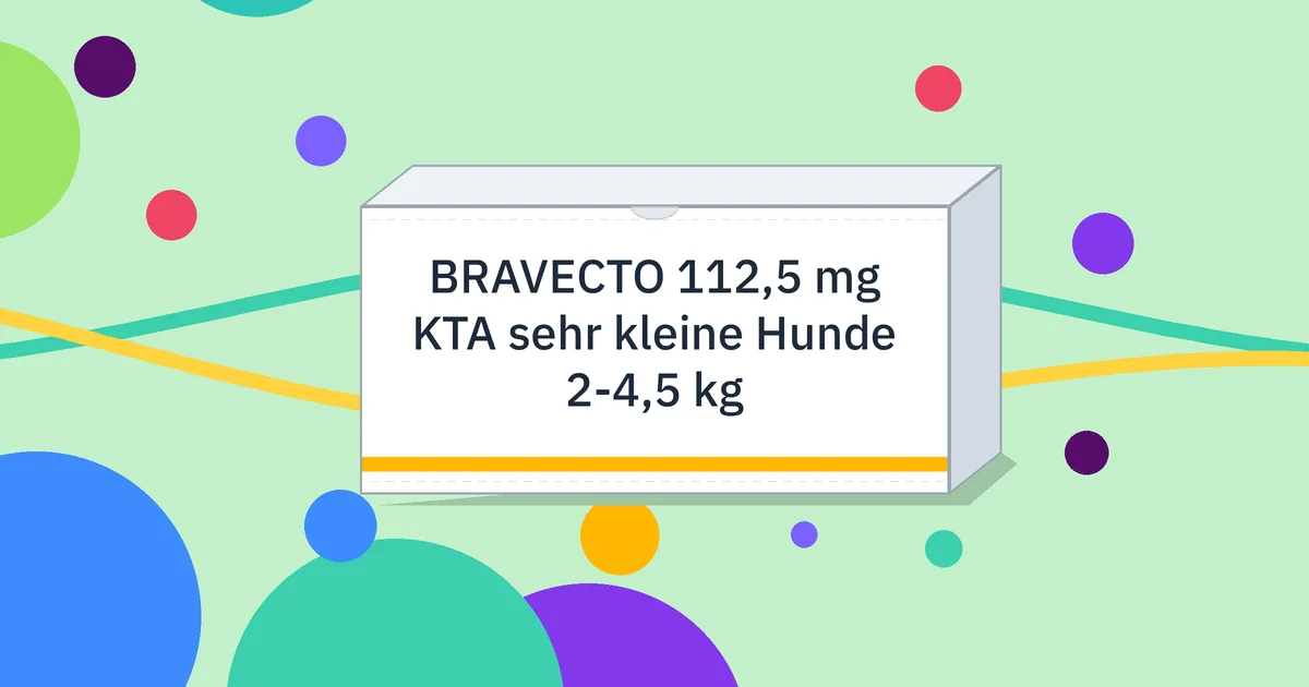 Symbolbild: Packung mit der Aufschrift BRAVECTO 112,5 mg KTA sehr kleine Hunde 2-4,5 kg (PZN 10985706) – Verfügbarkeit und Bezug in Apotheken in Frankfurt am Main