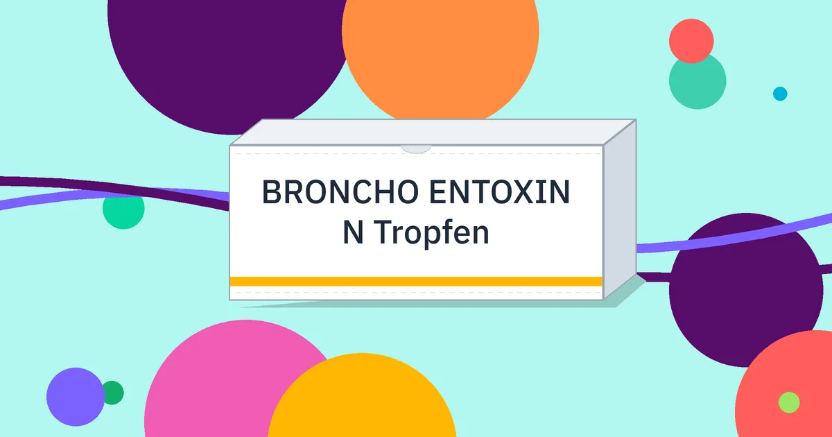 Symbolbild: Packung mit der Aufschrift BRONCHO ENTOXIN N Tropfen (PZN 06184314) – Verfügbarkeit und Bezug in Apotheken in Frankfurt am Main
