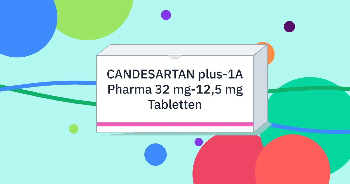 Symbolbild: Packung mit der Aufschrift CANDESARTAN plus-1A Pharma 32 mg-12,5 mg Tabletten (PZN 05996263) – Verfügbarkeit und Bezug in Apotheken in Frankfurt am Main