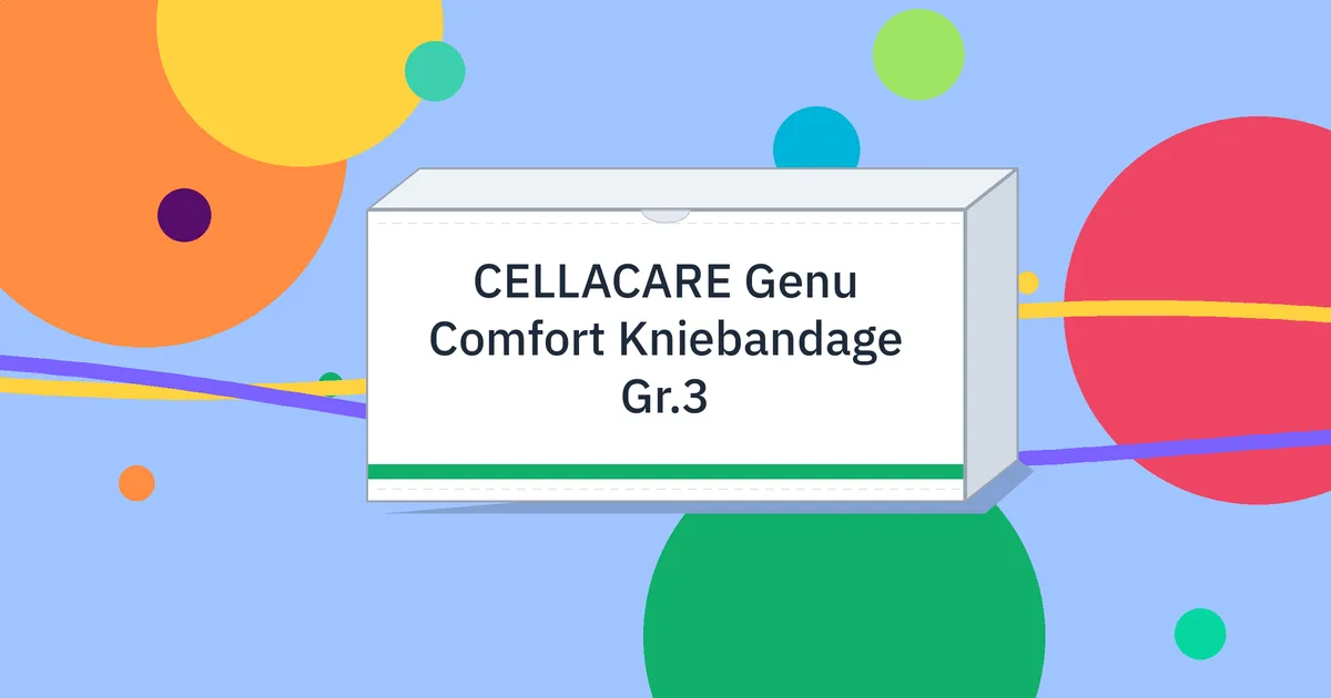 Symbolbild: Packung mit der Aufschrift CELLACARE Genu Comfort Kniebandage Gr.3 (PZN 11662224) – Verfügbarkeit und Bezug in Apotheken in Frankfurt am Main