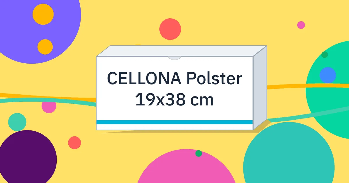 Symbolbild: Packung mit der Aufschrift CELLONA Polster 19x38 cm (PZN 19881233) – Verfügbarkeit und Bezug in Apotheken in Frankfurt am Main