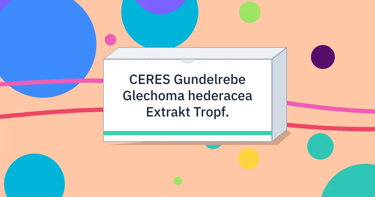 Symbolbild: Packung mit der Aufschrift CERES Gundelrebe Glechoma hederacea Extrakt Tropf. (PZN 19209240) – Verfügbarkeit und Bezug in Apotheken in Frankfurt am Main