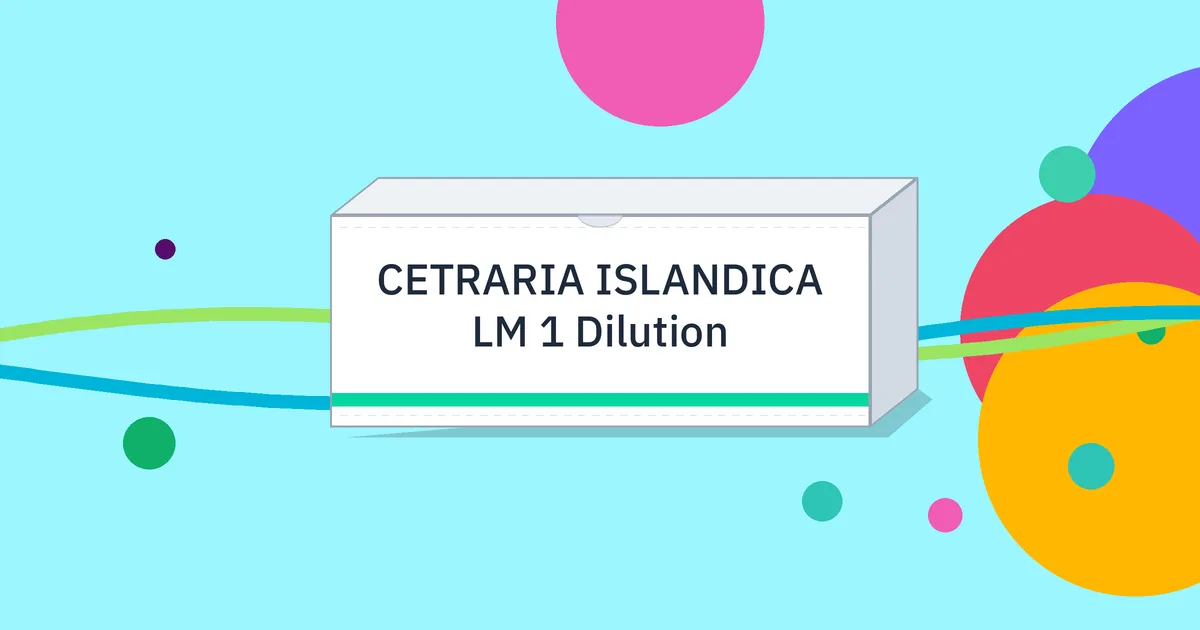 Symbolbild: Packung mit der Aufschrift CETRARIA ISLANDICA LM 1 Dilution (PZN 12811927) – Verfügbarkeit und Bezug in Apotheken in Frankfurt am Main
