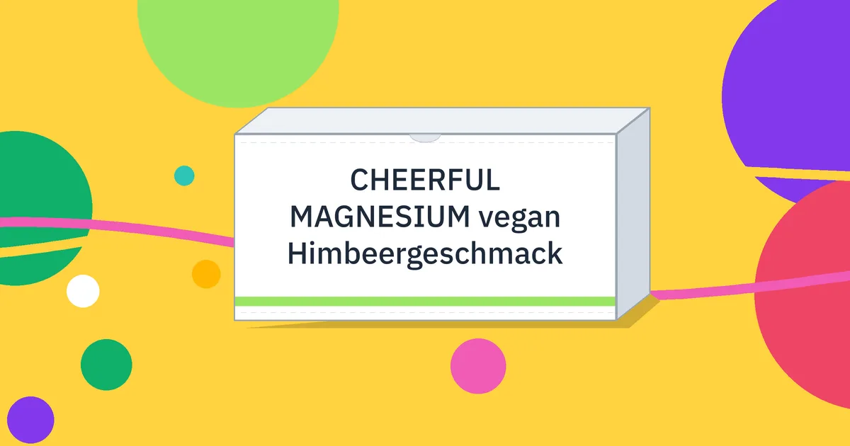 Symbolbild: Packung mit der Aufschrift CHEERFUL MAGNESIUM vegan Himbeergeschmack (PZN 19924008) – Verfügbarkeit und Bezug in Apotheken in Frankfurt am Main