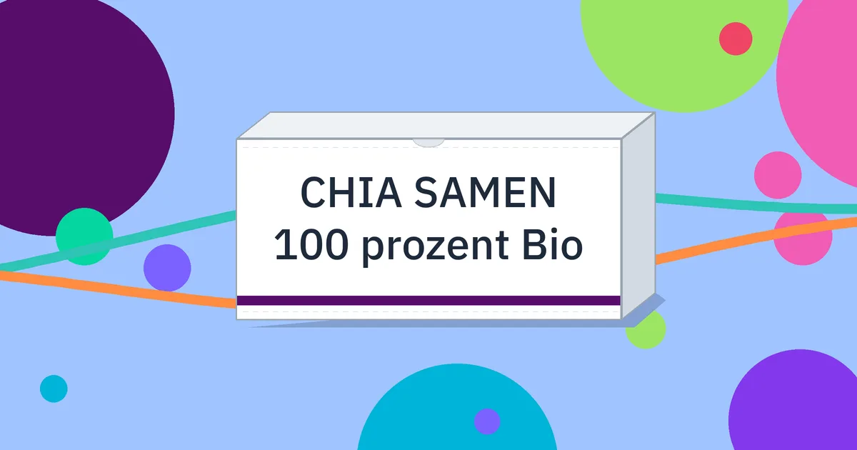 Symbolbild: Packung mit der Aufschrift CHIA SAMEN 100 prozent Bio (PZN 11223772) – Verfügbarkeit und Bezug in Apotheken in Frankfurt am Main