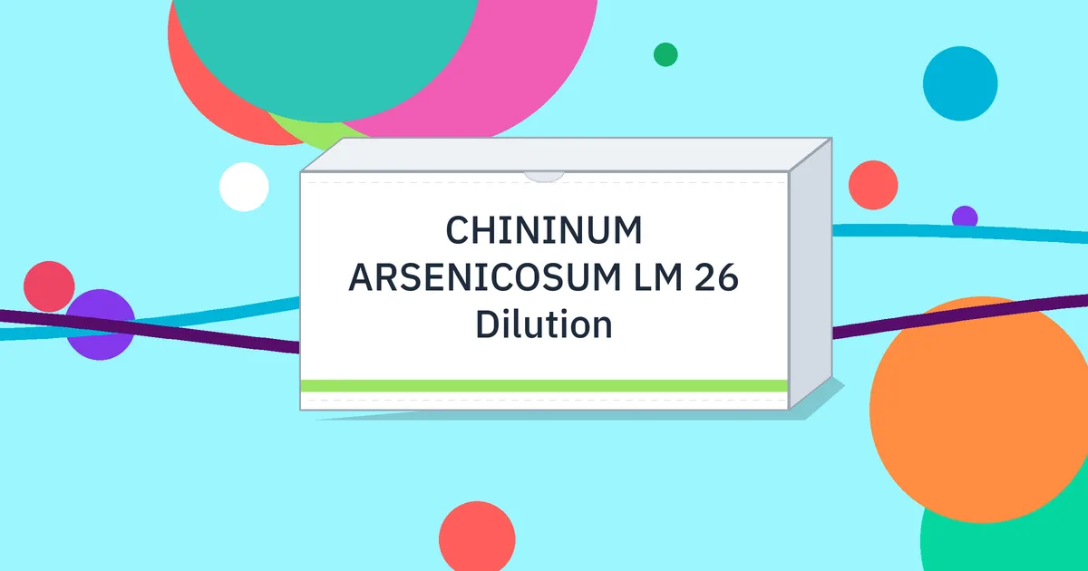 Symbolbild: Packung mit der Aufschrift CHININUM ARSENICOSUM LM 26 Dilution (PZN 12814860) – Verfügbarkeit und Bezug in Apotheken in Frankfurt am Main