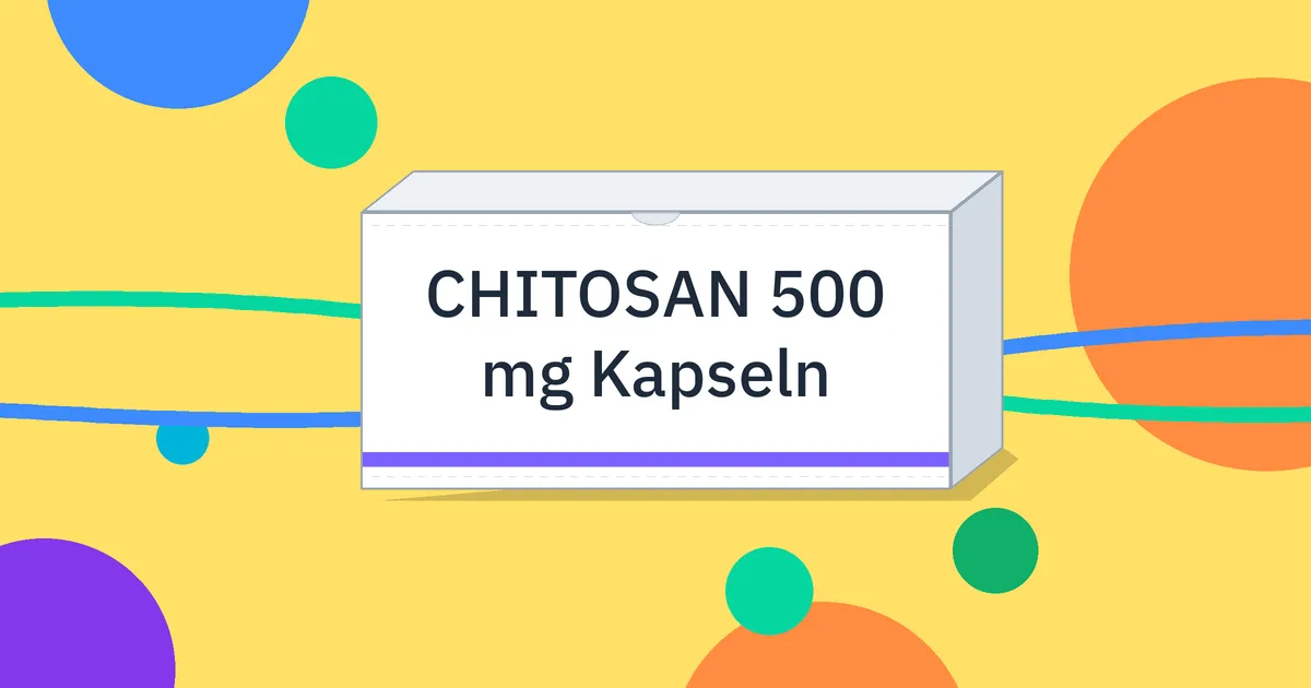 Symbolbild: Packung mit der Aufschrift CHITOSAN 500 mg Kapseln (PZN 04430683) – Verfügbarkeit und Bezug in Apotheken in Frankfurt am Main