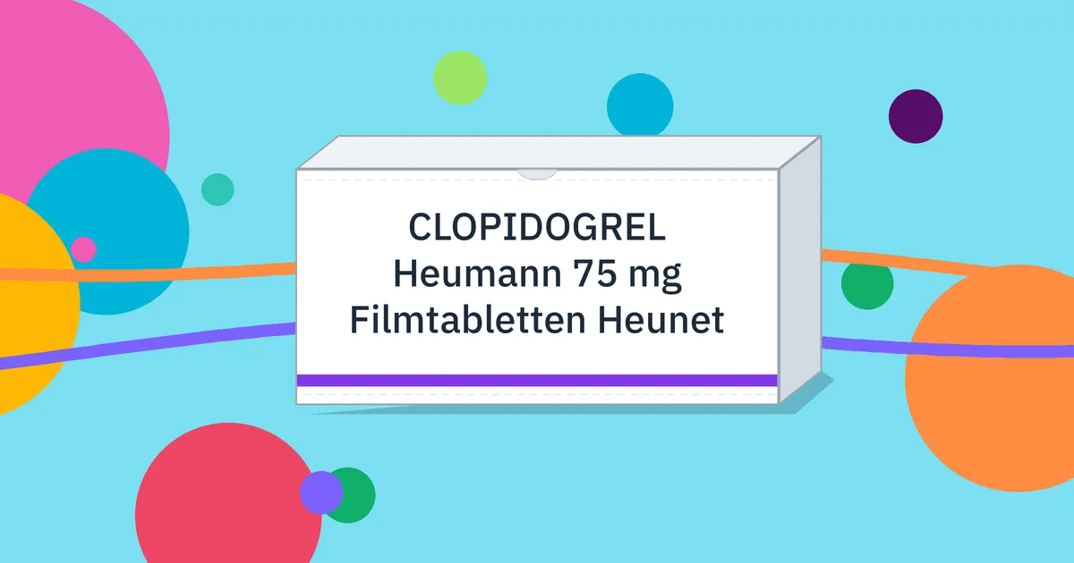 Symbolbild: Packung mit der Aufschrift CLOPIDOGREL Heumann 75 mg Filmtabletten Heunet (PZN 06565045) – Verfügbarkeit und Bezug in Apotheken in Frankfurt am Main
