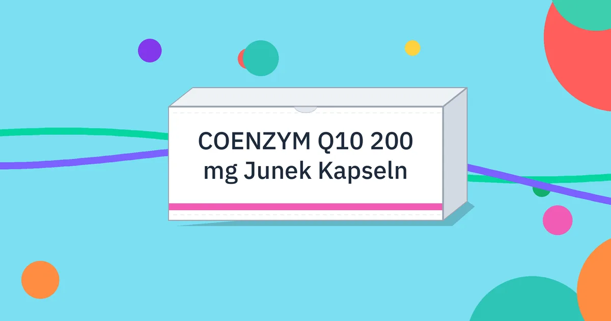 Symbolbild: Packung mit der Aufschrift COENZYM Q10 200 mg Junek Kapseln (PZN 09720196) – Verfügbarkeit und Bezug in Apotheken in Frankfurt am Main