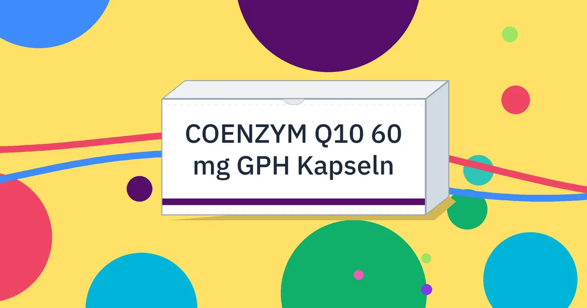 Symbolbild: Packung mit der Aufschrift COENZYM Q10 60 mg GPH Kapseln (PZN 06832718) – Verfügbarkeit und Bezug in Apotheken in Frankfurt am Main