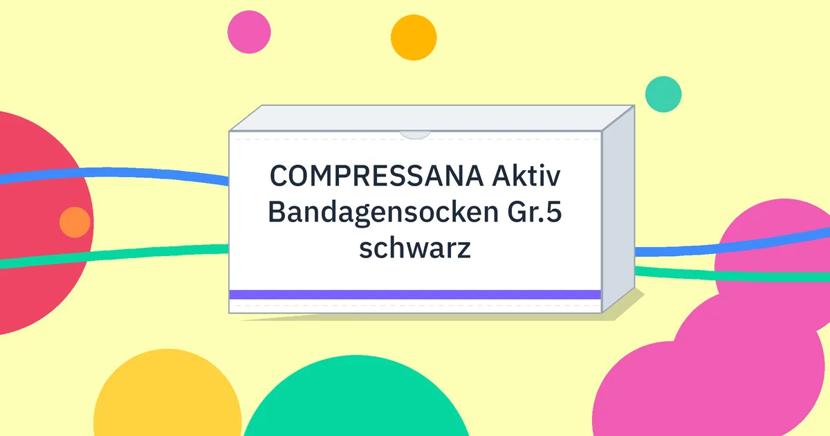 Symbolbild: Packung mit der Aufschrift COMPRESSANA Aktiv Bandagensocken Gr.5 schwarz (PZN 09209894) – Verfügbarkeit und Bezug in Apotheken in Frankfurt am Main