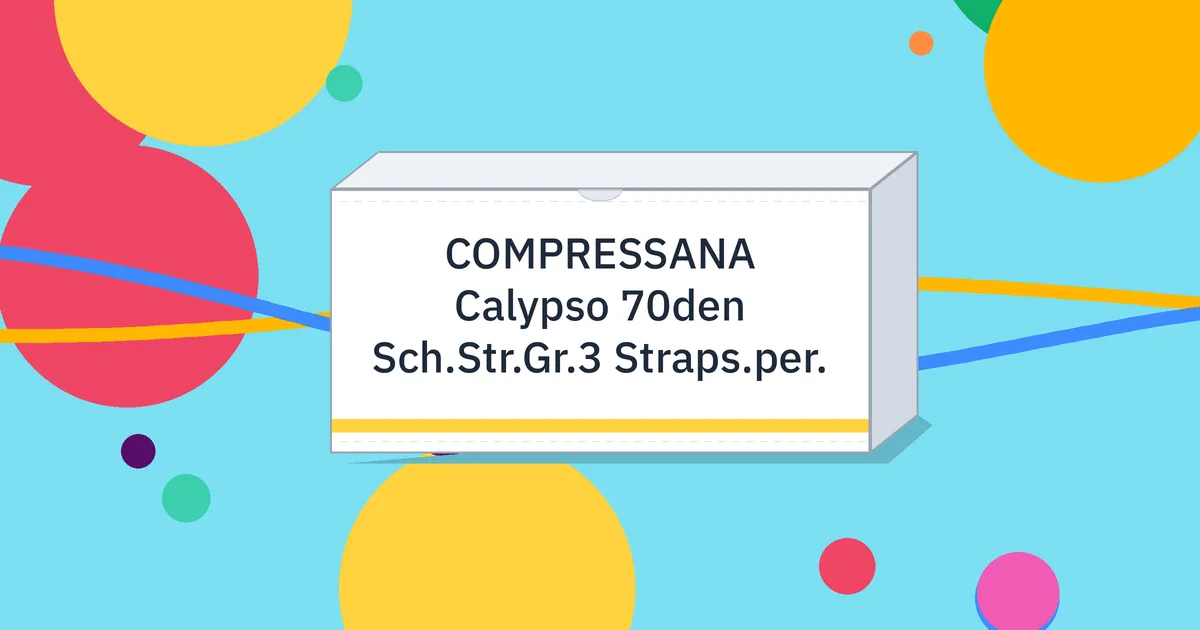 Symbolbild: Packung mit der Aufschrift COMPRESSANA Calypso 70den Sch.Str.Gr.3 Straps.per. (PZN 01556403) – Verfügbarkeit und Bezug in Apotheken in Frankfurt am Main