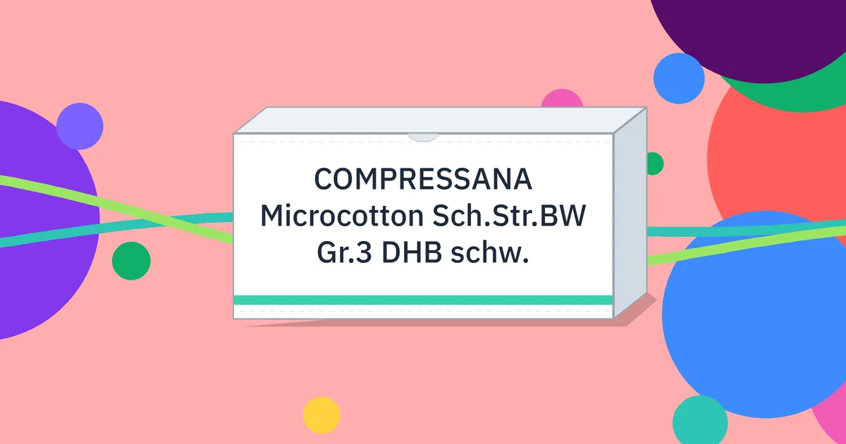 Symbolbild: Packung mit der Aufschrift COMPRESSANA Microcotton Sch.Str.BW Gr.3 DHB schw. (PZN 09210147) – Verfügbarkeit und Bezug in Apotheken in Frankfurt am Main