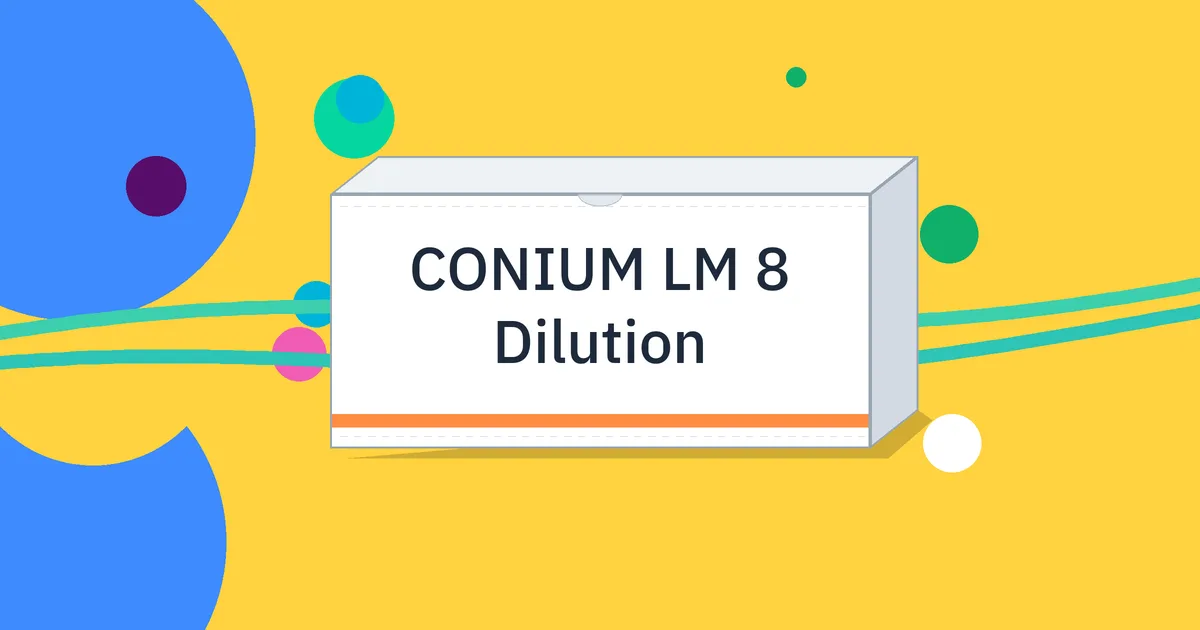 Symbolbild: Packung mit der Aufschrift CONIUM LM 8 Dilution (PZN 12833018) – Verfügbarkeit und Bezug in Apotheken in Frankfurt am Main