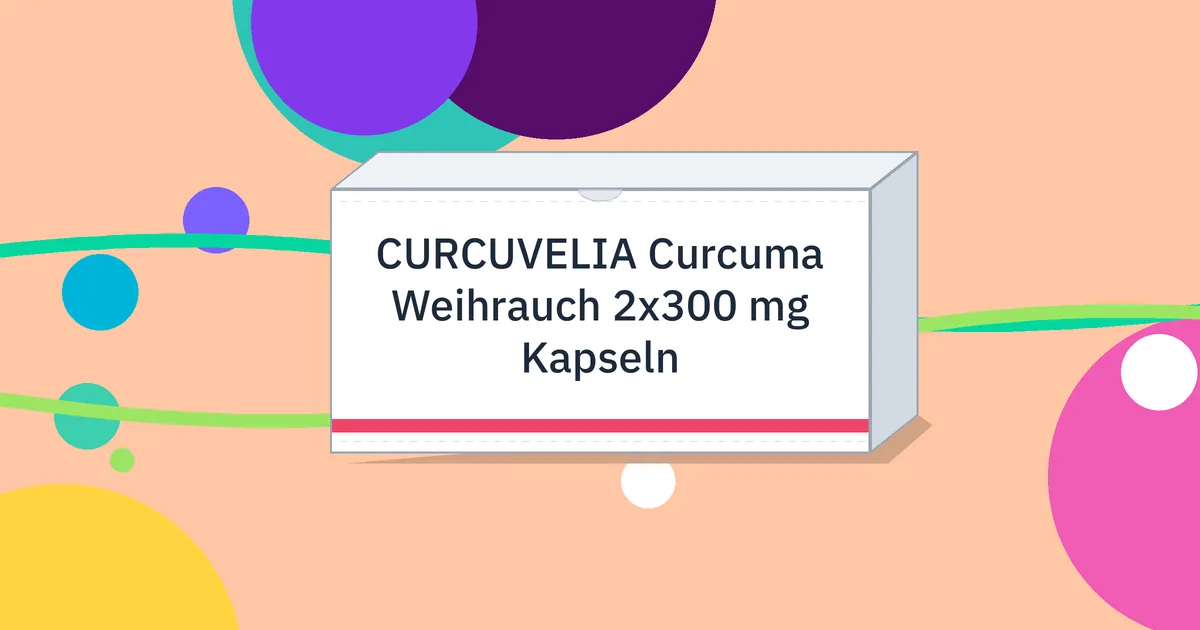 Symbolbild: Packung mit der Aufschrift CURCUVELIA Curcuma Weihrauch 2x300 mg Kapseln (PZN 19641285) – Verfügbarkeit und Bezug in Apotheken in Frankfurt am Main