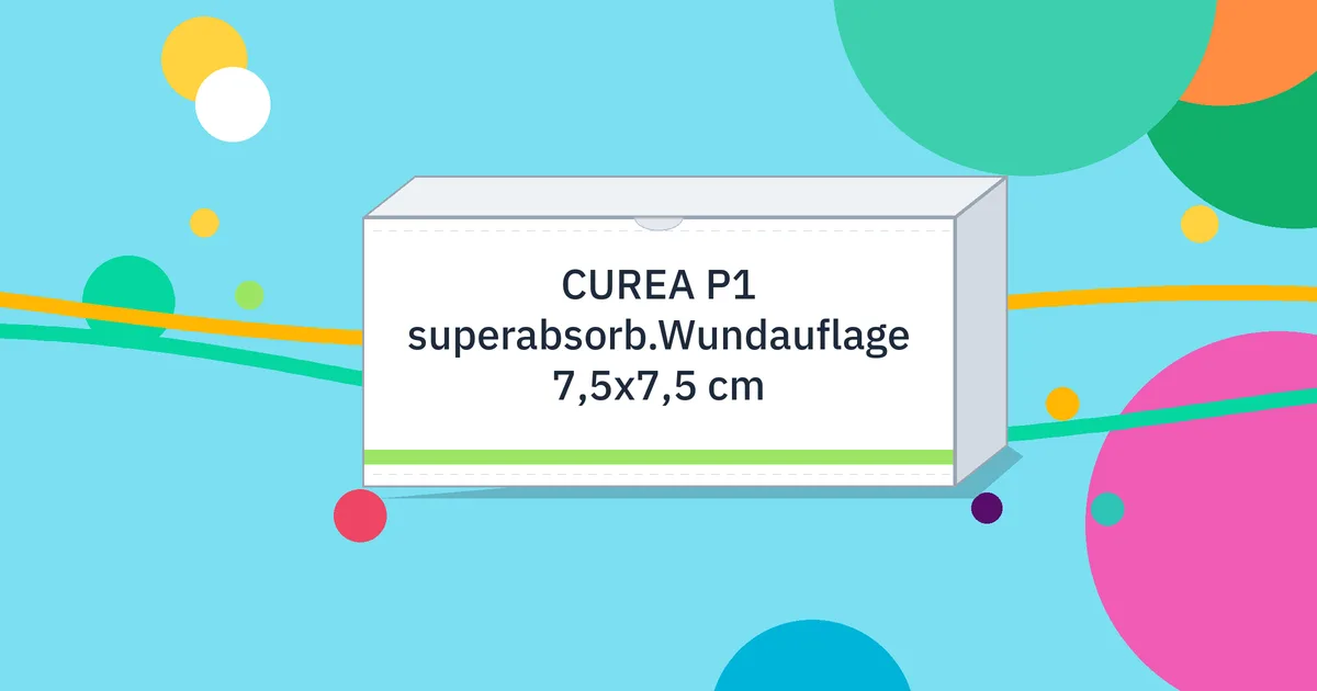 Symbolbild: Packung mit der Aufschrift CUREA P1 superabsorb.Wundauflage 7,5x7,5 cm (PZN 06563230) – Verfügbarkeit und Bezug in Apotheken in Frankfurt am Main