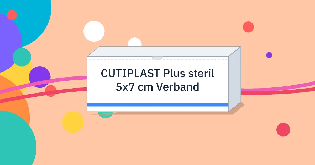 Symbolbild: Packung mit der Aufschrift CUTIPLAST Plus steril 5x7 cm Verband (PZN 10275057) – Verfügbarkeit und Bezug in Apotheken in Frankfurt am Main