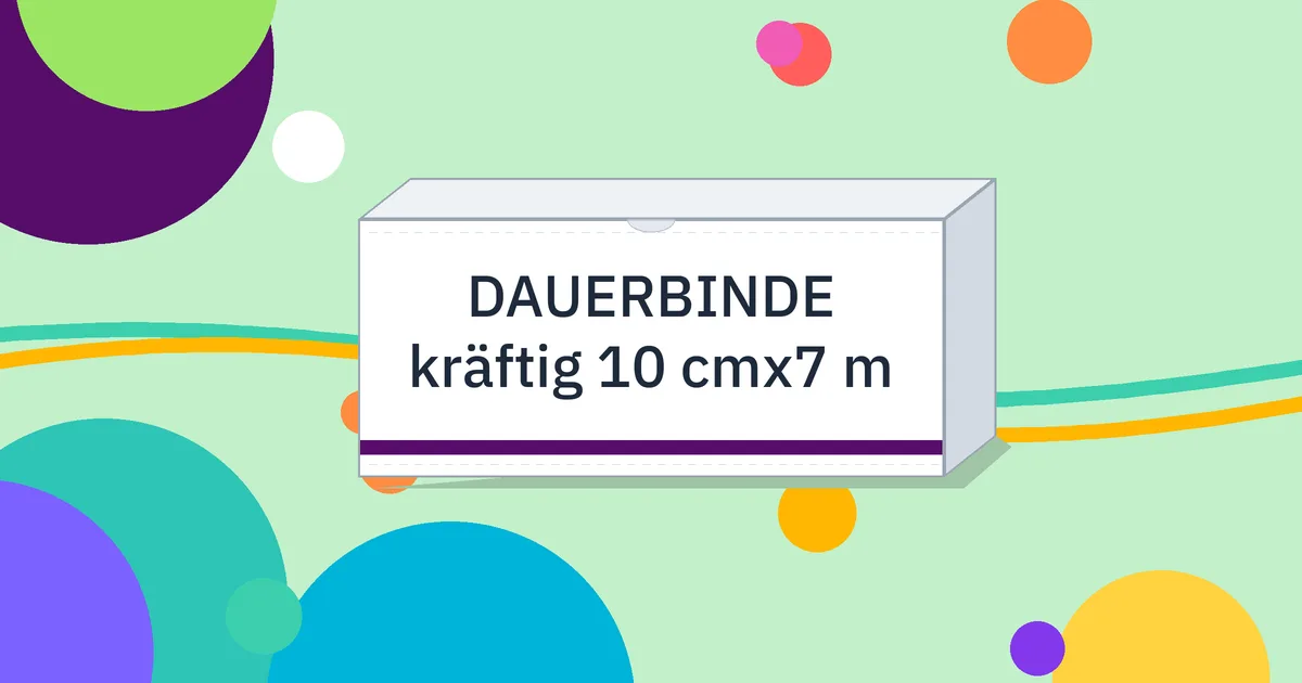 Symbolbild: Packung mit der Aufschrift DAUERBINDE kräftig 10 cmx7 m (PZN 11382335) – Verfügbarkeit und Bezug in Apotheken in Frankfurt am Main