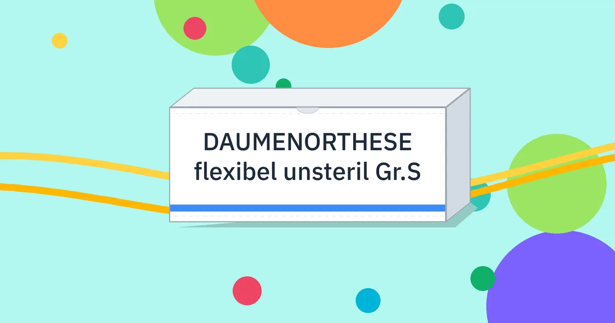 Symbolbild: Packung mit der Aufschrift DAUMENORTHESE flexibel unsteril Gr.S (PZN 17579369) – Verfügbarkeit und Bezug in Apotheken in Frankfurt am Main