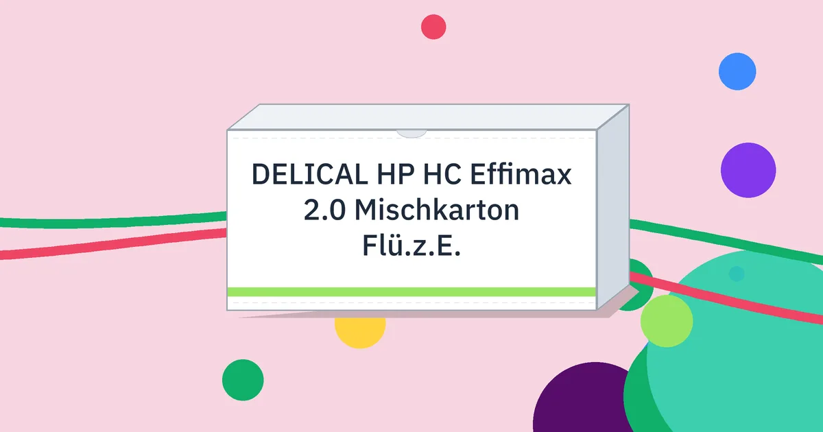 Symbolbild: Packung mit der Aufschrift DELICAL HP HC Effimax 2.0 Mischkarton Flü.z.E. (PZN 15744812) – Verfügbarkeit und Bezug in Apotheken in Frankfurt am Main