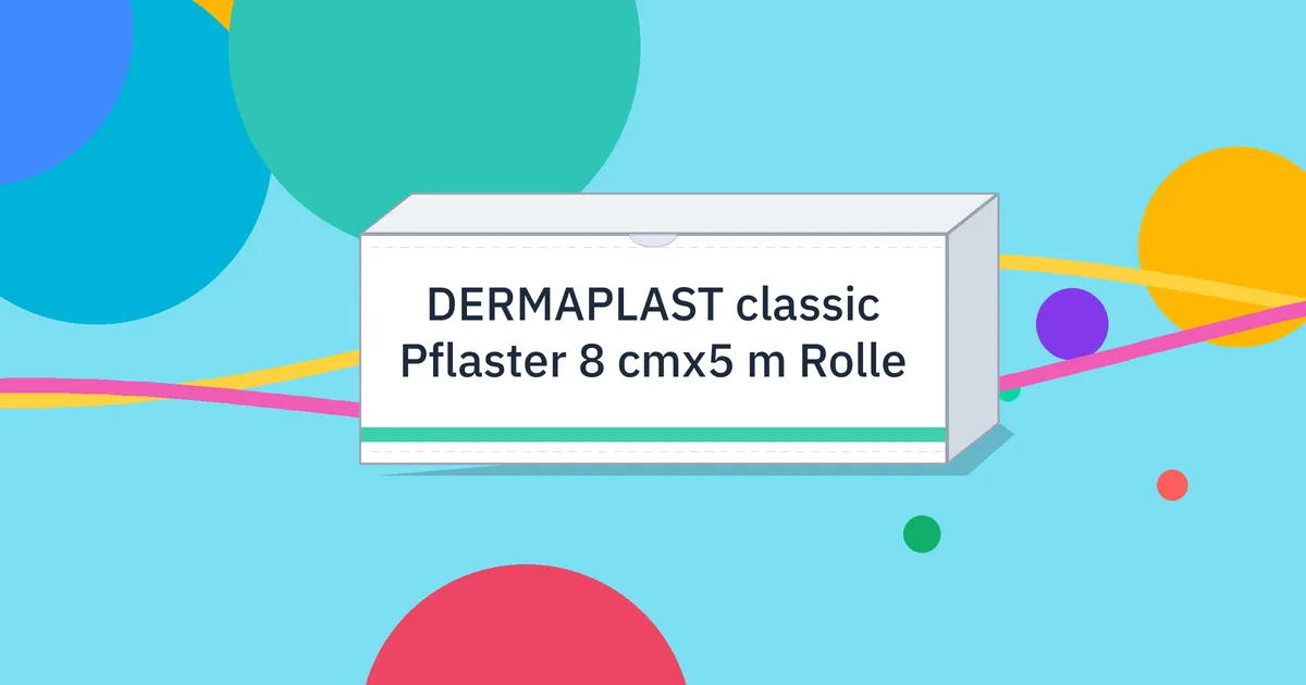 Symbolbild: Packung mit der Aufschrift DERMAPLAST classic Pflaster 8 cmx5 m Rolle (PZN 12775522) – Verfügbarkeit und Bezug in Apotheken in Frankfurt am Main