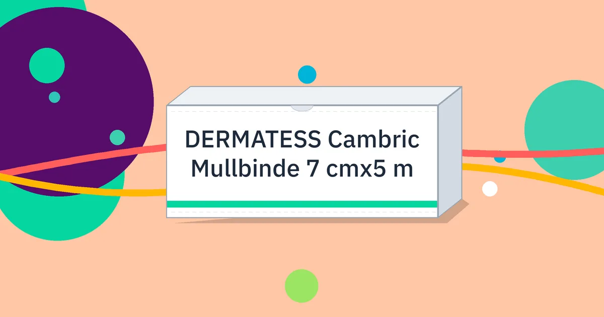 Symbolbild: Packung mit der Aufschrift DERMATESS Cambric Mullbinde 7 cmx5 m (PZN 20111635) – Verfügbarkeit und Bezug in Apotheken in Frankfurt am Main