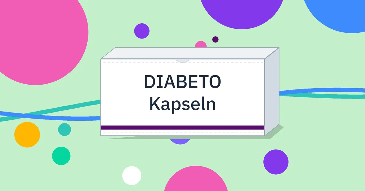 Symbolbild: Packung mit der Aufschrift DIABETO Kapseln (PZN 03757117) – Verfügbarkeit und Bezug in Apotheken in Frankfurt am Main