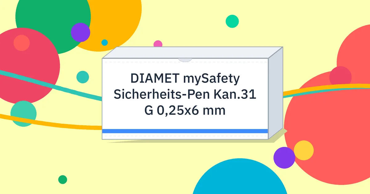 Symbolbild: Packung mit der Aufschrift DIAMET mySafety Sicherheits-Pen Kan.31 G 0,25x6 mm (PZN 11032440) – Verfügbarkeit und Bezug in Apotheken in Frankfurt am Main