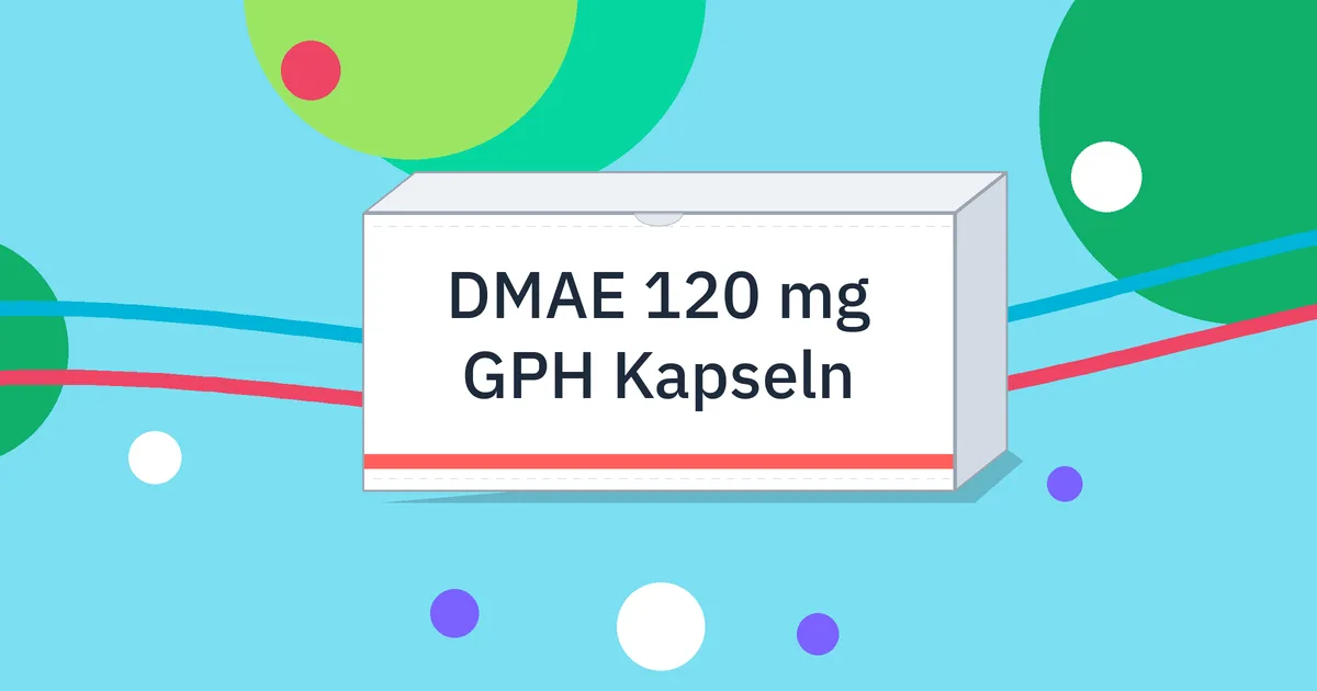 Symbolbild: Packung mit der Aufschrift DMAE 120 mg GPH Kapseln (PZN 10829231) – Verfügbarkeit und Bezug in Apotheken in Frankfurt am Main