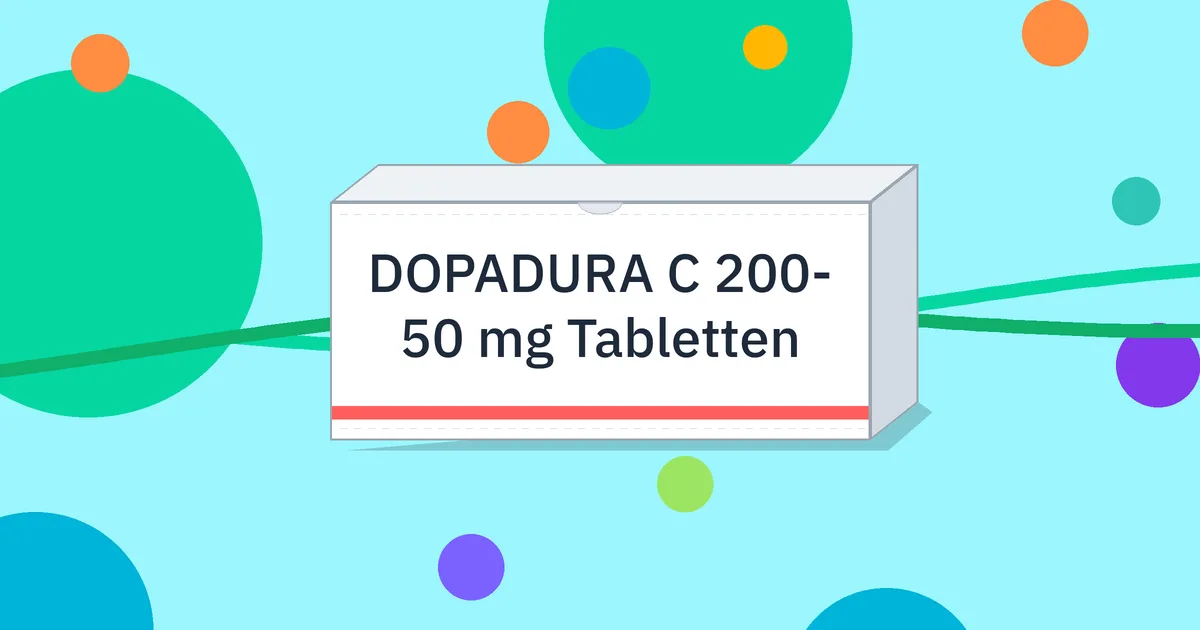 Symbolbild: Packung mit der Aufschrift DOPADURA C 200-50 mg Tabletten (PZN 00673495) – Verfügbarkeit und Bezug in Apotheken in Frankfurt am Main