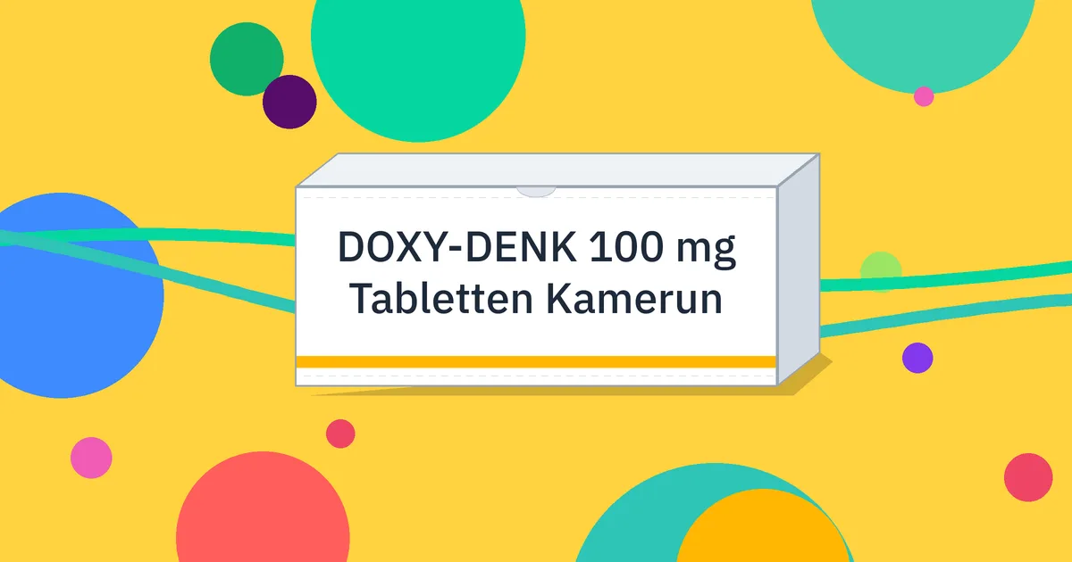 Symbolbild: Packung mit der Aufschrift DOXY-DENK 100 mg Tabletten Kamerun (PZN 17938213) – Verfügbarkeit und Bezug in Apotheken in Frankfurt am Main