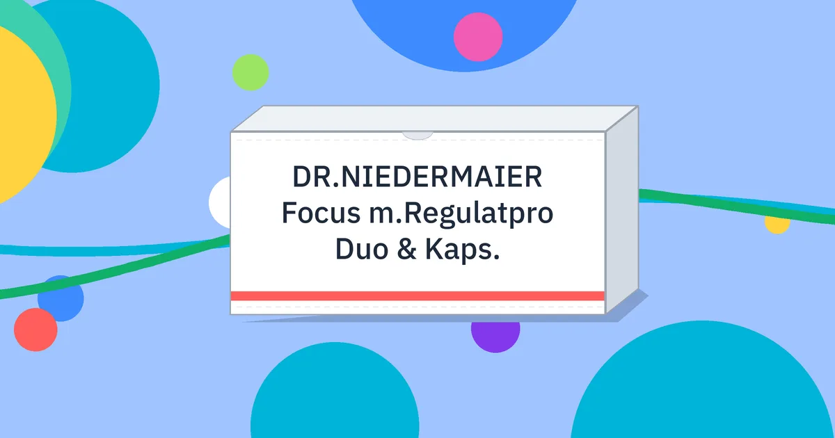 Symbolbild: Packung mit der Aufschrift DR.NIEDERMAIER Focus m.Regulatpro Duo & Kaps. (PZN 19481516) – Verfügbarkeit und Bezug in Apotheken in Frankfurt am Main