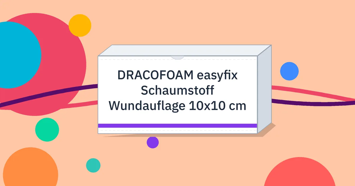 Symbolbild: Packung mit der Aufschrift DRACOFOAM easyfix Schaumstoff Wundauflage 10x10 cm (PZN 19156839) – Verfügbarkeit und Bezug in Apotheken in Frankfurt am Main