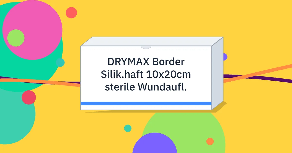 Symbolbild: Packung mit der Aufschrift DRYMAX Border Silik.haft 10x20cm sterile Wundaufl. (PZN 19206307) – Verfügbarkeit und Bezug in Apotheken in Frankfurt am Main