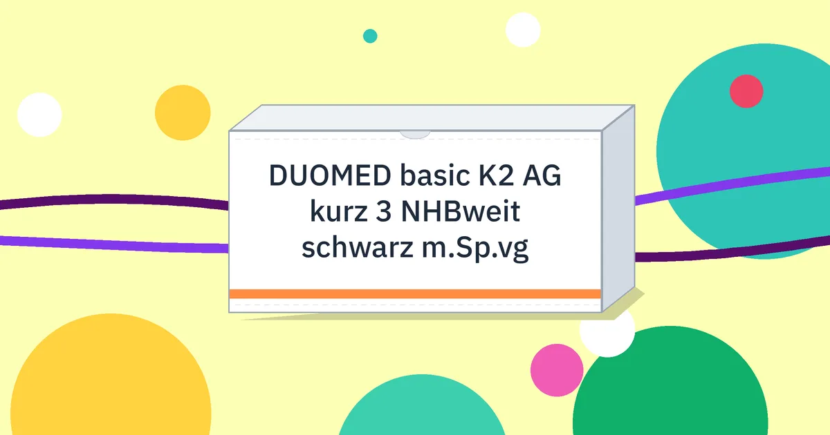 Symbolbild: Packung mit der Aufschrift DUOMED basic K2 AG kurz 3 NHBweit schwarz m.Sp.vg (PZN 20908581) – Verfügbarkeit und Bezug in Apotheken in Frankfurt am Main