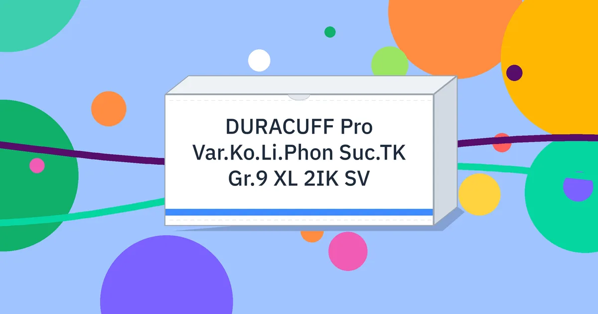 Symbolbild: Packung mit der Aufschrift DURACUFF Pro Var.Ko.Li.Phon Suc.TK Gr.9 XL 2IK SV (PZN 19246057) – Verfügbarkeit und Bezug in Apotheken in Frankfurt am Main