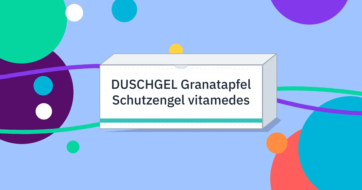Symbolbild: Packung mit der Aufschrift DUSCHGEL Granatapfel Schutzengel vitamedes (PZN 19998662) – Verfügbarkeit und Bezug in Apotheken in Frankfurt am Main
