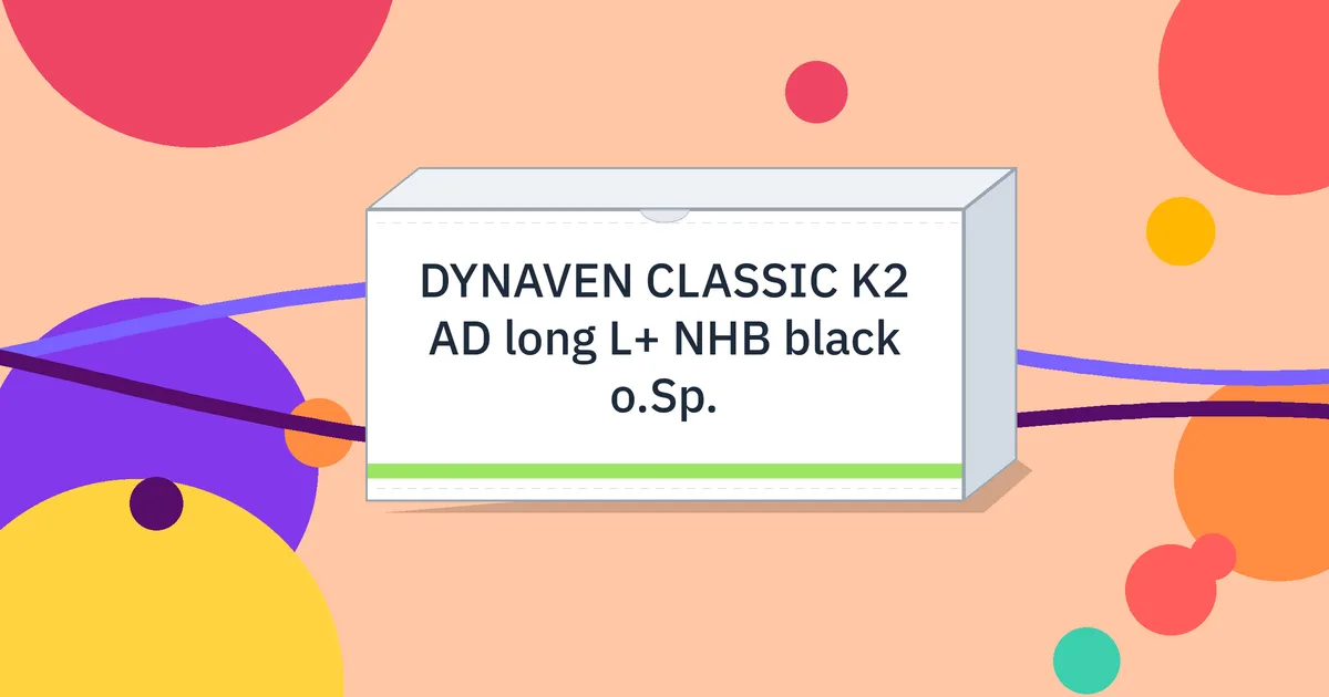Symbolbild: Packung mit der Aufschrift DYNAVEN CLASSIC K2 AD long L+ NHB black o.Sp. (PZN 18417491) – Verfügbarkeit und Bezug in Apotheken in Frankfurt am Main